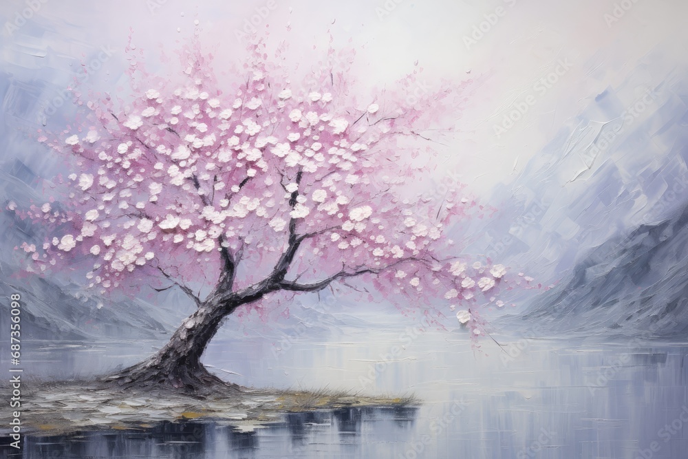 palette knife textured painting sakura Japanese cherry tree Sakura ...