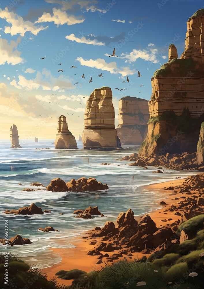 beach cliff sea stacks background studio australian desert rich ...