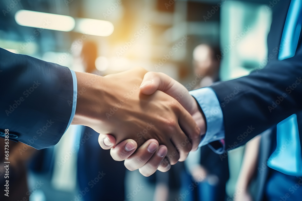 Happy business team shaking hands with clients in the office Smiling ...