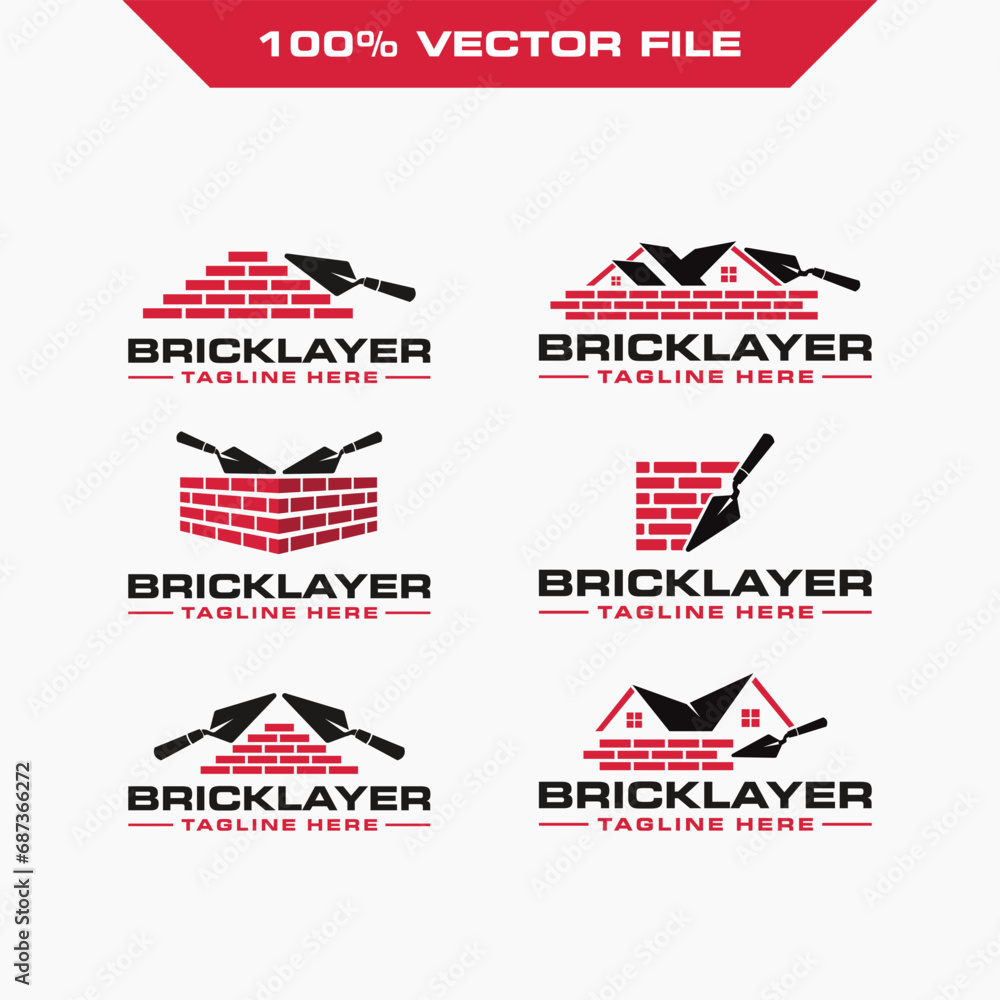 set of brick wall bricklayer logo icon label symbol vector illustration ...