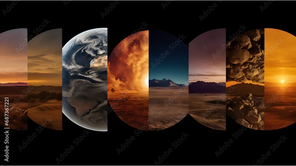 the cycle of planets as seen through a series of circular windows ...