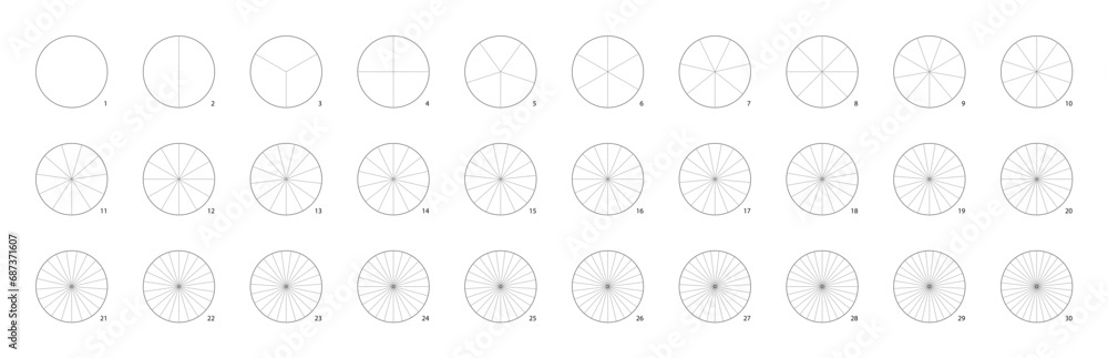 Round wheel divided into segments. Circular diagram of division into ...