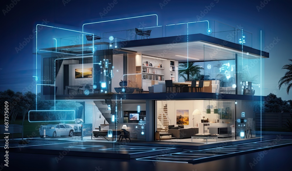 Futuristic smart home exterior created with AI Stock Photo | Adobe Stock