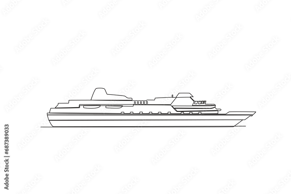 One line drawing of modern Cruise ship. Sea or river ship, flat icon ...
