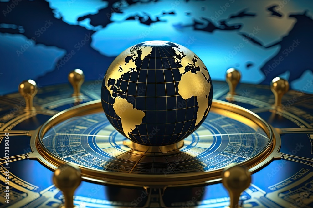 Globe and map of the world on a golden background, World government ...