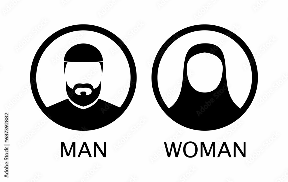 Islamic man and woman sign. Islamic bathroom and restroom symbol. Stock ...