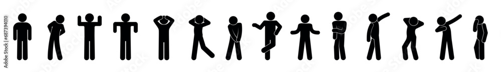 man icon, hand gestures, stick figure people, isolated human ...