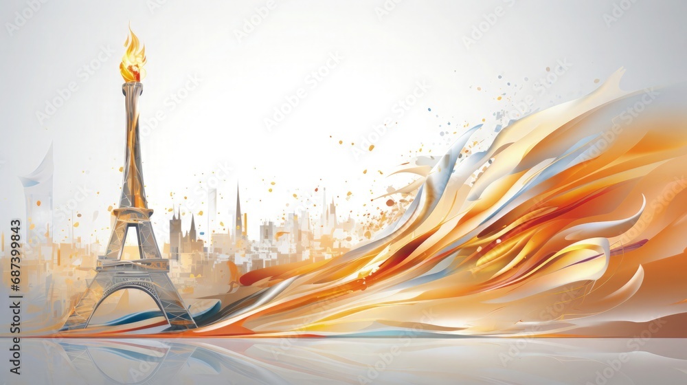 Paris Olympic Games 2024 Background Template Eiffel Tower Olympic Flame ...