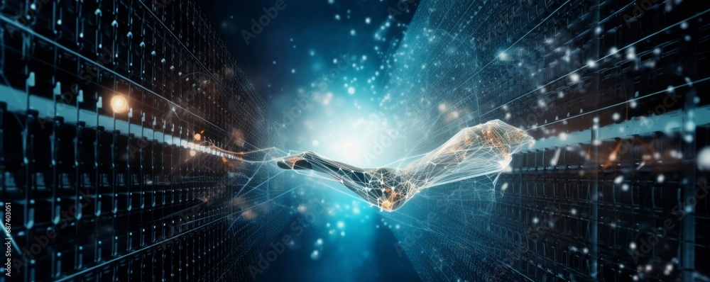 AI, Machine learning, Robot and human touching on big data network ...