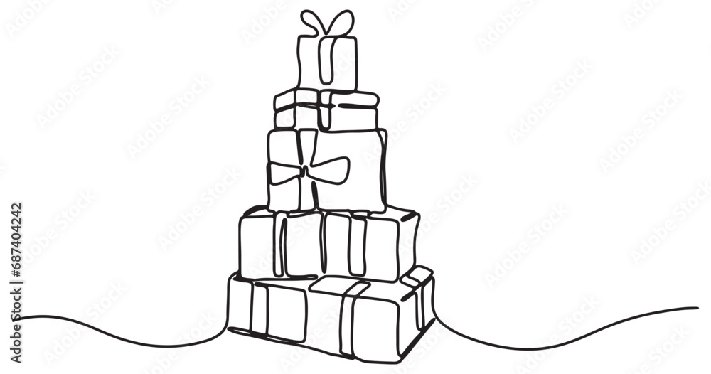 outline stack of gift box. minimalist present one line simple isolated ...
