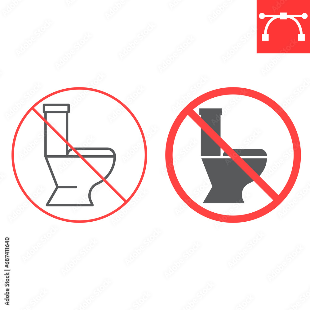 No toilet line and glyph icon, prohibition and forbidden, no wc sign ...