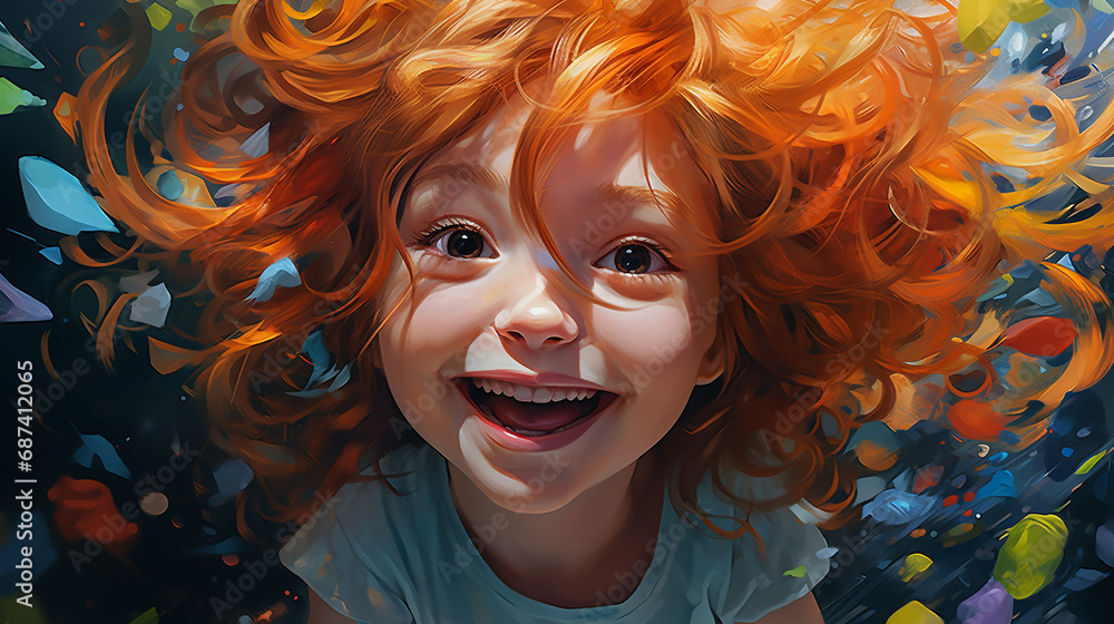 Happy Little Girl's Exaggerated Caricature in Animated Delight ...