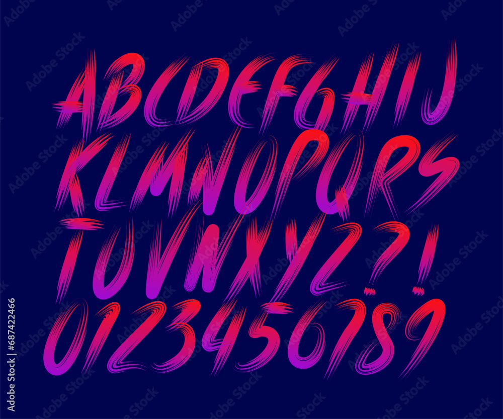Brush stroke alphabet font. Hand drawn letters and numbers. Hand ...