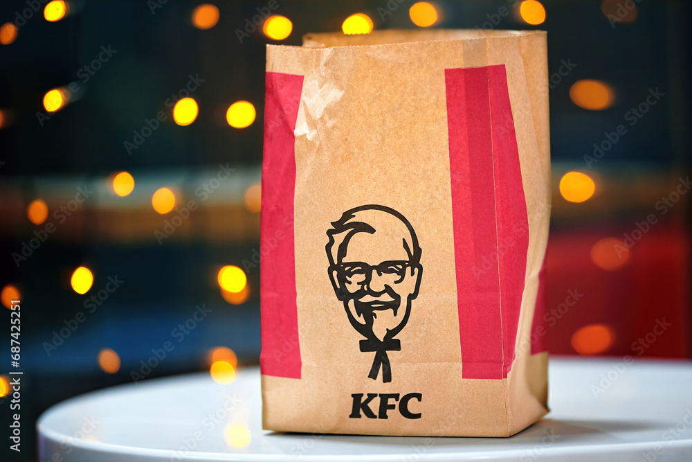 Minsk, Belarus. Nov 25, 2023. KFC paper bag with Kentucky Fried Chicken ...