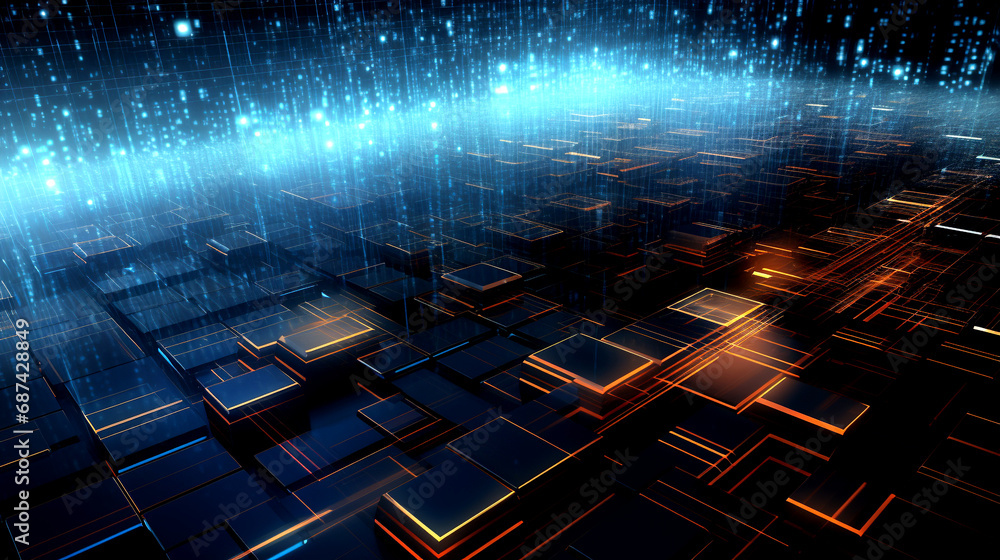 A visual representation of data coursing through a network of nodes ...