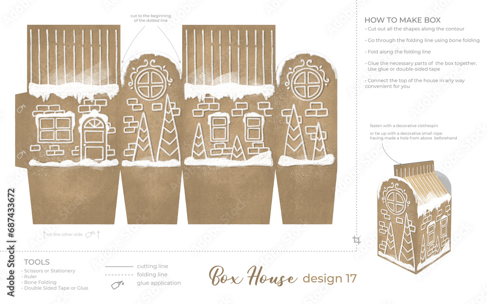 Christmas Gingerbread Village Paper House template. Vintage Printable ...