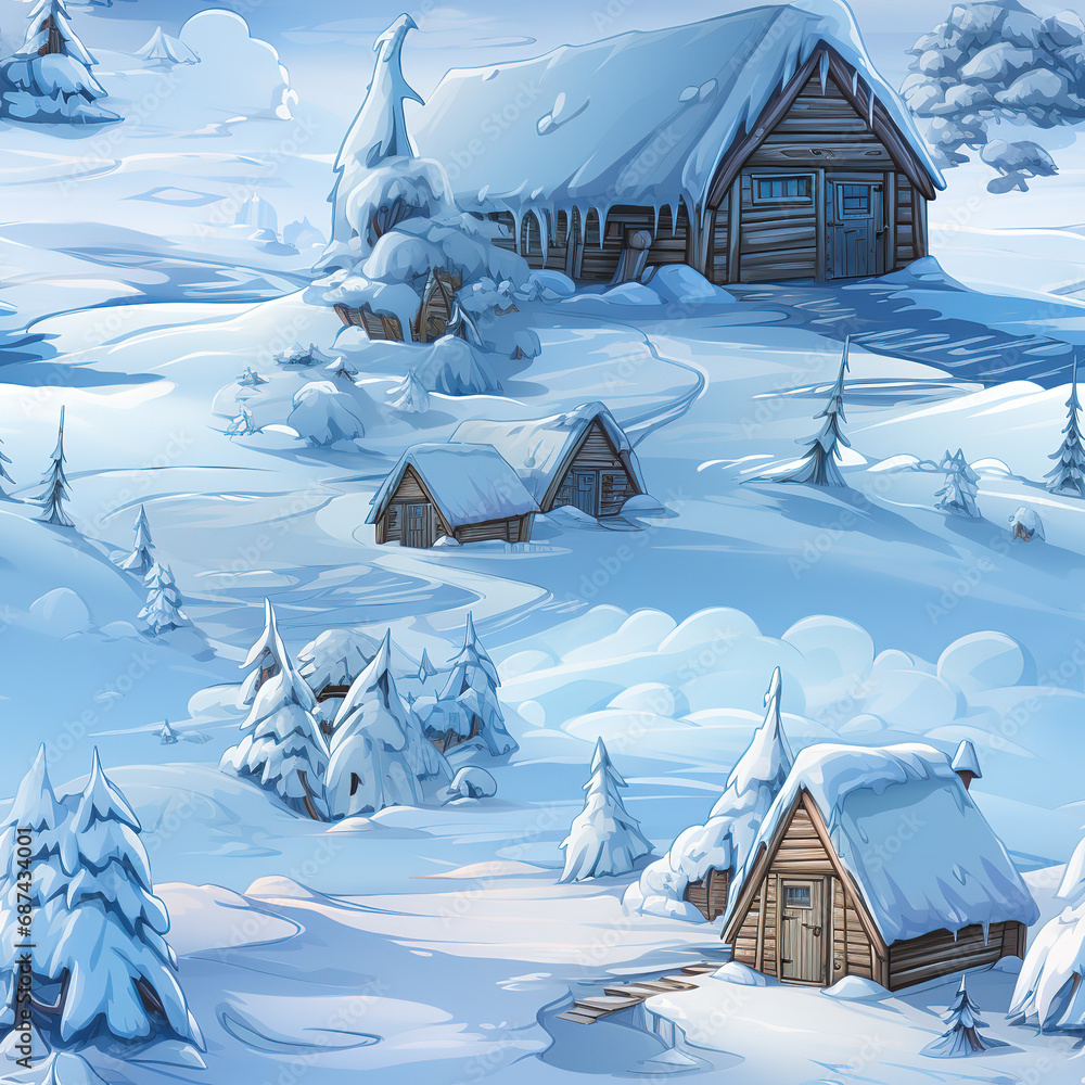 Igloo ice-house cartoon Inuit Eskimo Alaska winter repeat pattern ...