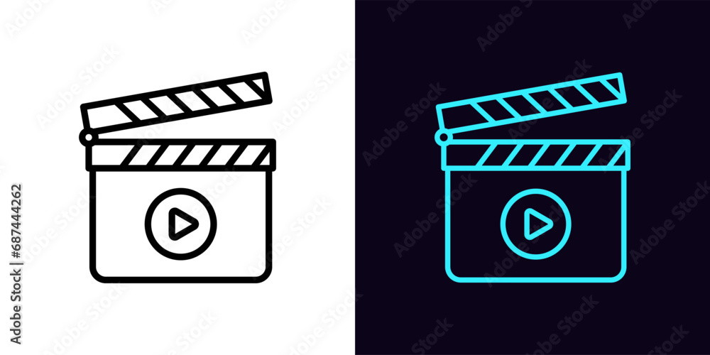 Outline clapperboard icon, with editable stroke. Clapper board with ...
