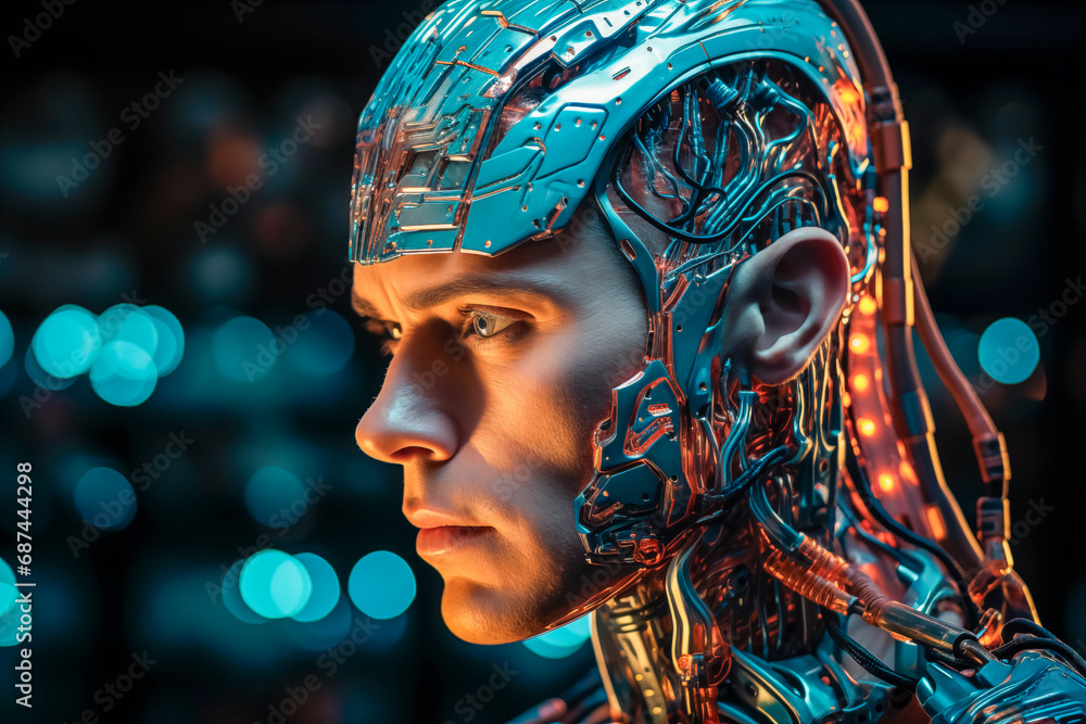 Humanoide, medio humano-robot capacitado con AI, implante robótico en ...