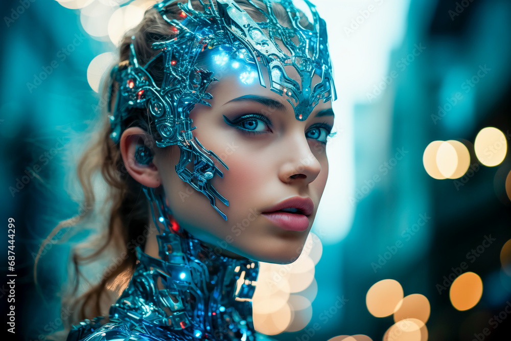 Humanoide, medio humano-robot capacitado con AI, implante robótico en ...