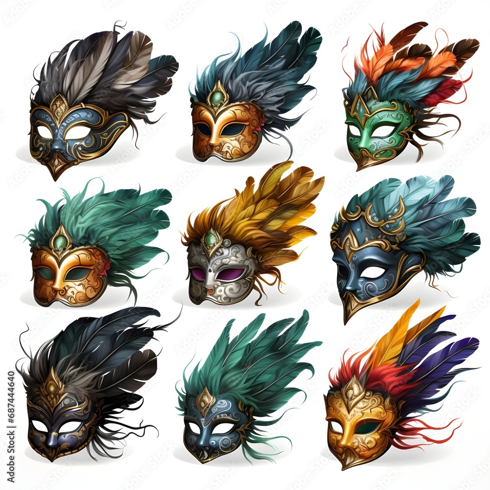 Elegant Stack of Colorful and Decorative New Year Masks Isolated on ...