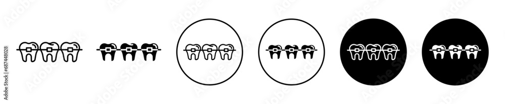 Braces icon. tooth or mouth teeth alignment bracket or braces symbol ...