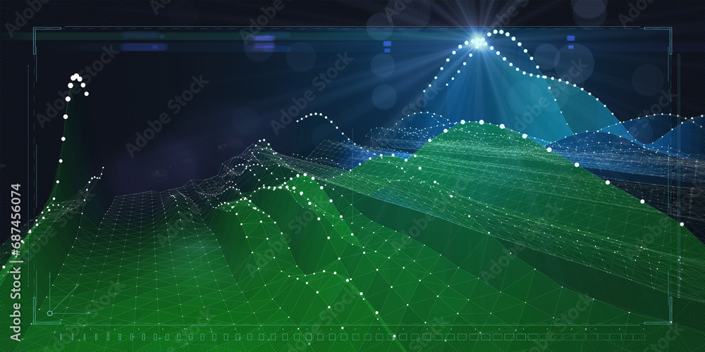 Abstract background color graph with grid from dots and spot ...