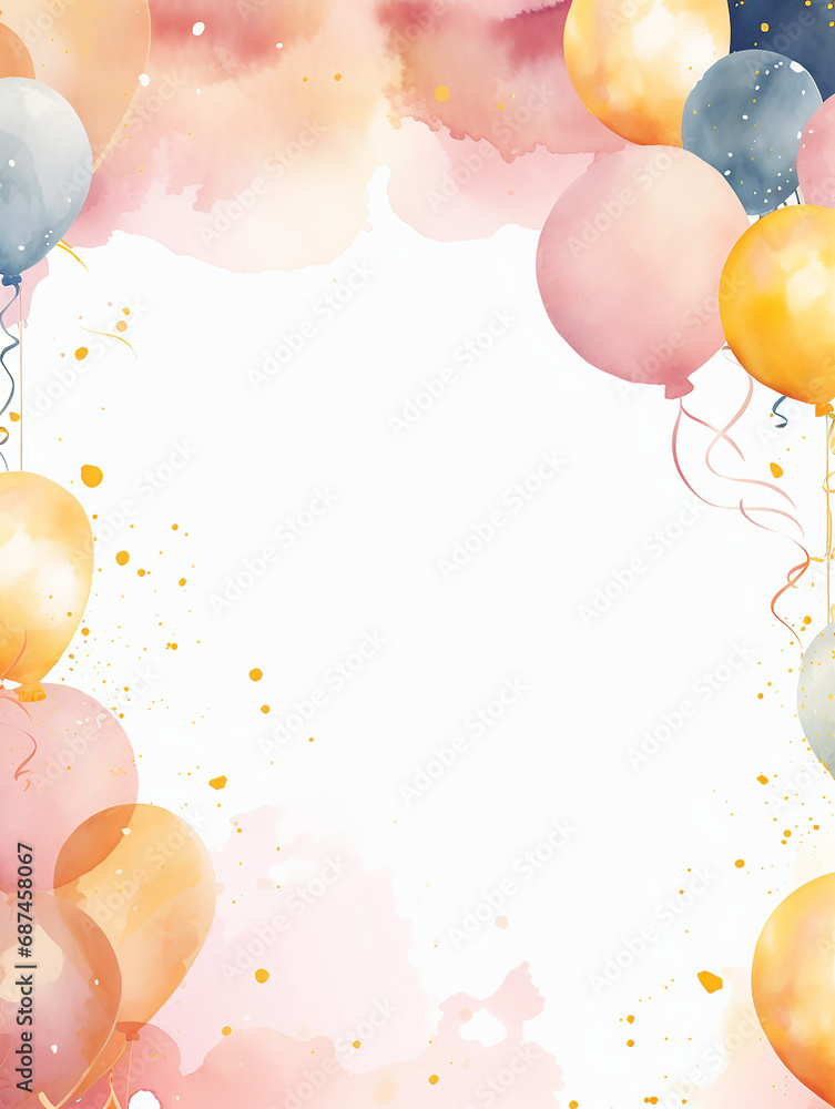 Watercolor Birthday illustration baby shower background balloons ...