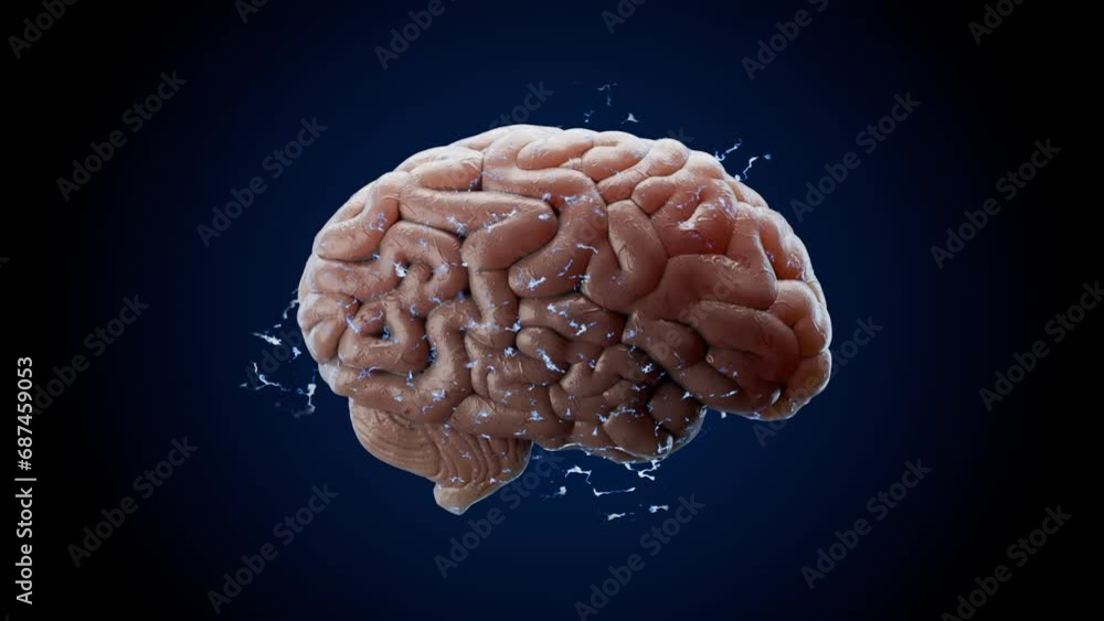 Brain mind thinking getting ideas sparkling with electricity morphing ...