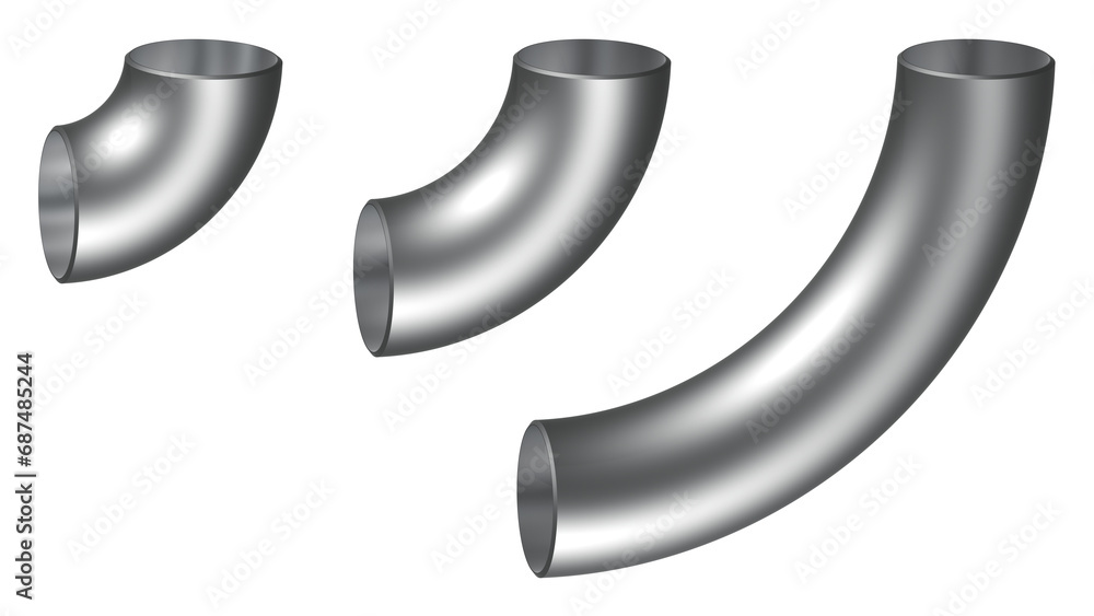 Metal elbows set in transparent background. Pipe fittings. 3d ...