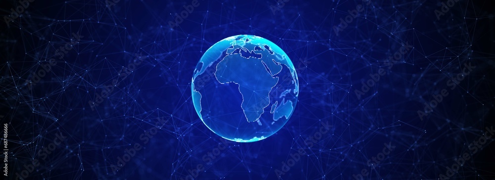 Virtual planet Earth with data connection network. Technological ...