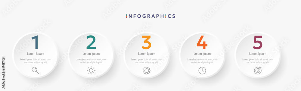 Infographic template with 5 circle options for presentation and data ...