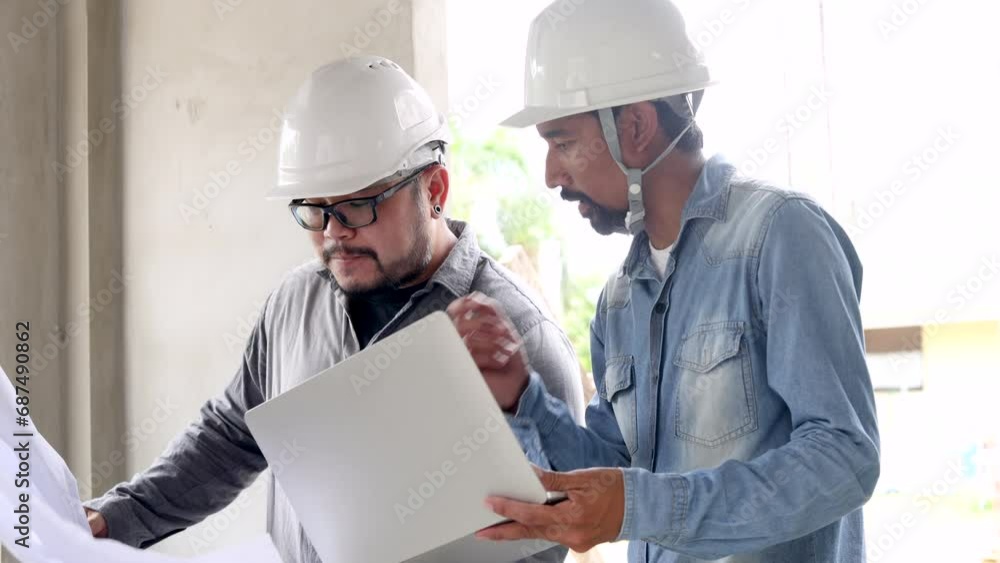 Vidéo Stock Two partner contractors, foreman, manager male arm crossed looking at camera, young ...