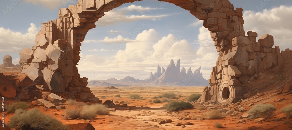 Ancient sandstone portal rift ruins gateway located in a remote part of ...