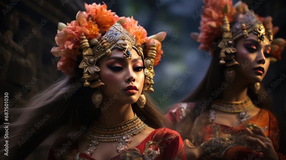 Beautiful Balinese woman in traditional cultural clothing background ...