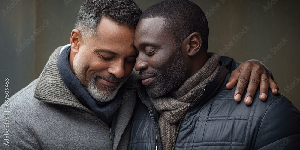 Witnessing the Harmony of a Male Couple, Eyes Closed, Embracing and ...