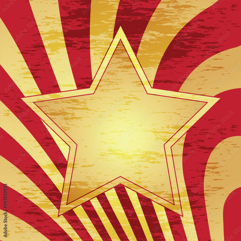 Vector blank Retro Style Background with golden star and colorful beams ...