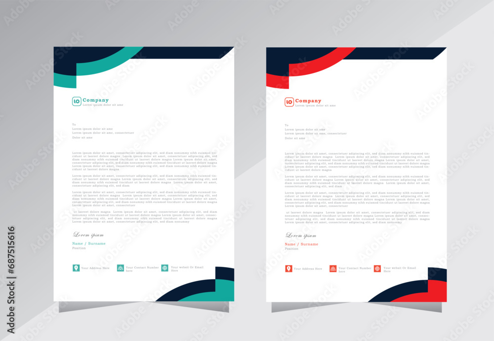 Modern company letterhead Template Design, red and blue color ...