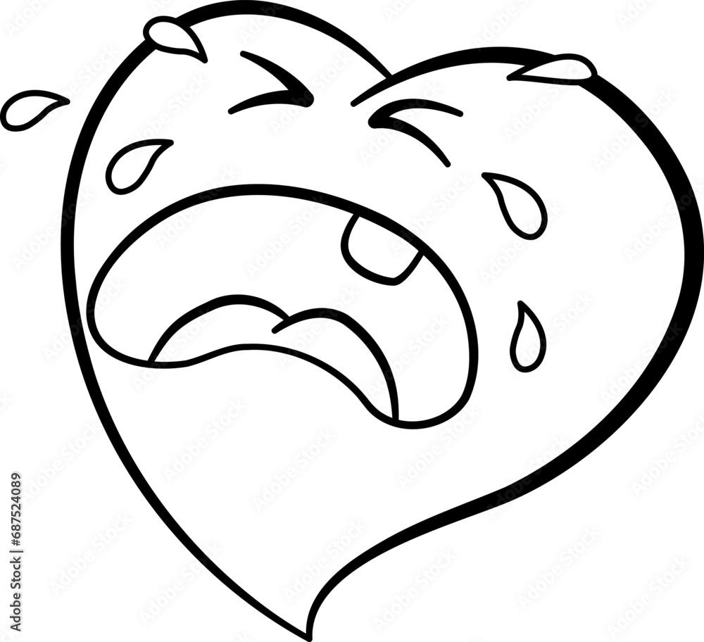 Cartoon Crying Heart for Coloring Page. Vector Illustration of Funny ...