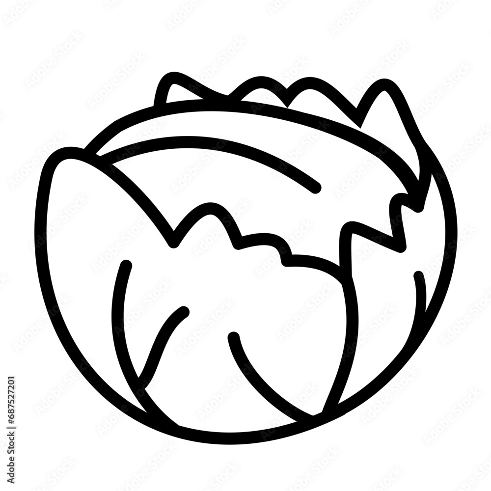 Whole cabbage outline illustration for children colouring book. Ready ...