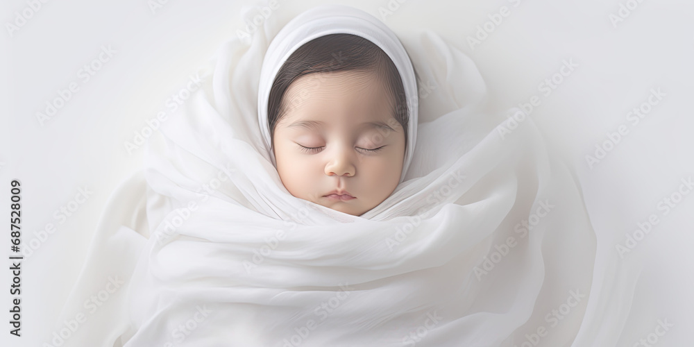 New born baby wrapped in sheet white background backdrop illustration ...