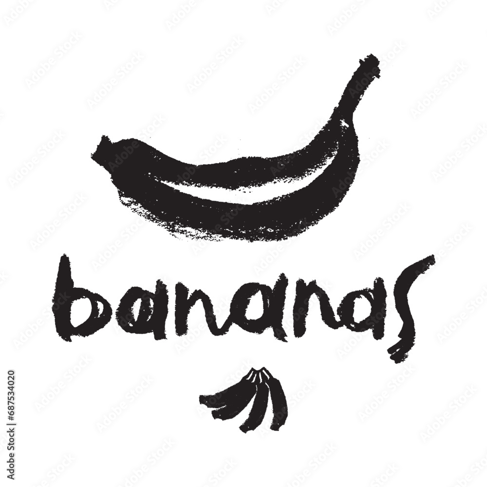 Banana vector illustration with hand-drawn crayon texture. Banana ...