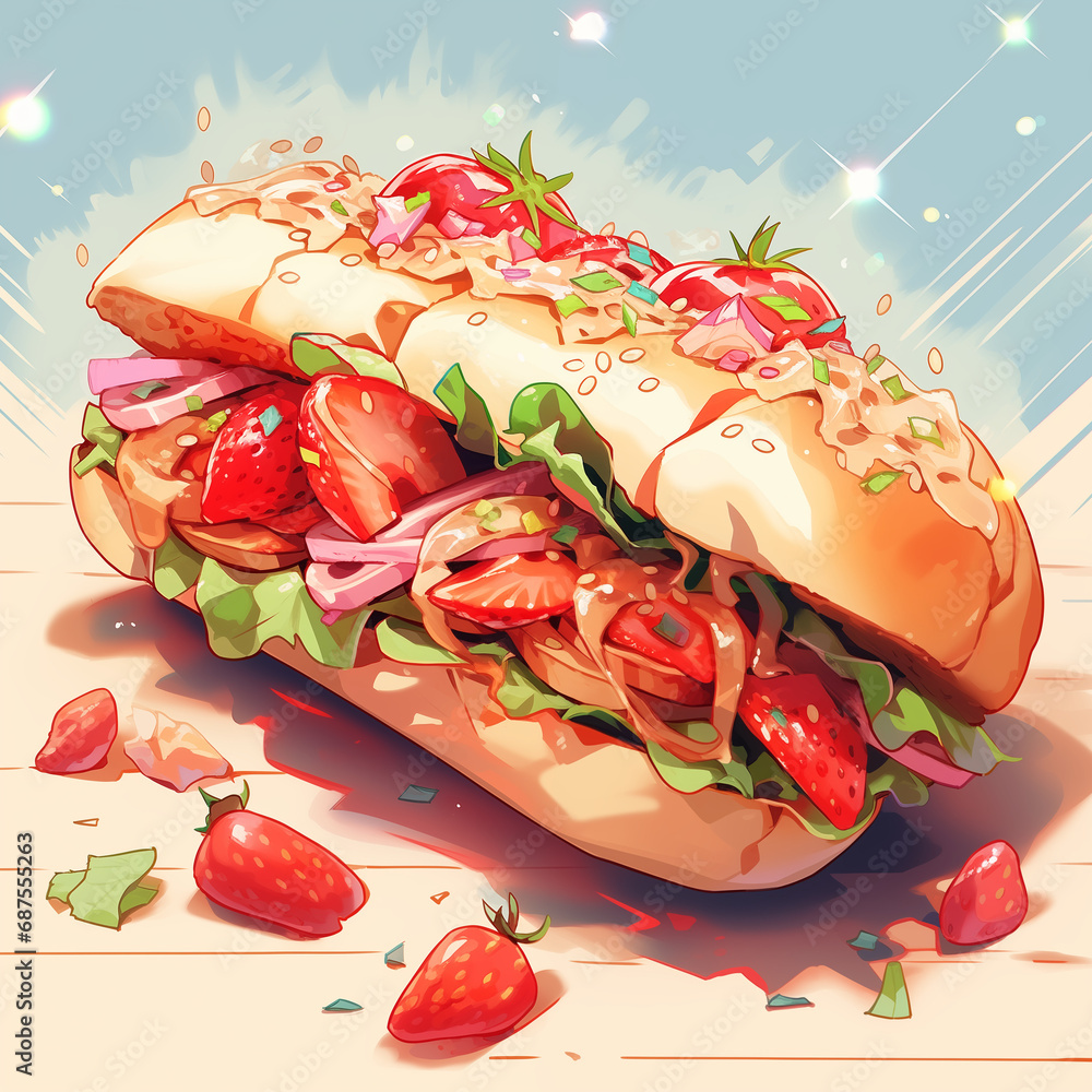 Explore the culinary whimsy of a manga-style hotdog illustration ...