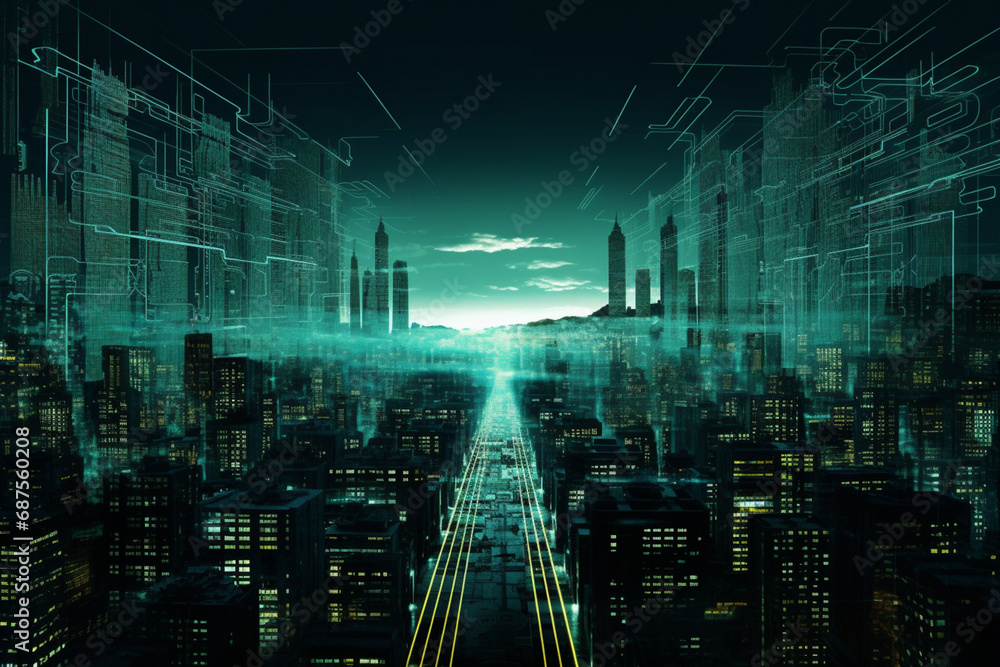 Digital city, an urban landscape transformed into a digital ...