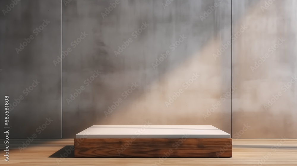 product display wood podium, Cement podium with Cement wall Studio grey ...