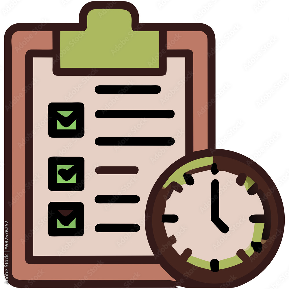 Clipboard checklist with clock and calendar. deadline checklist ...