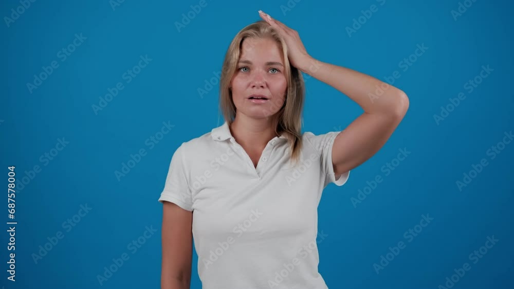 Facepalm, sorrow emotions on beautiful face woman. Upset worried blonde ...