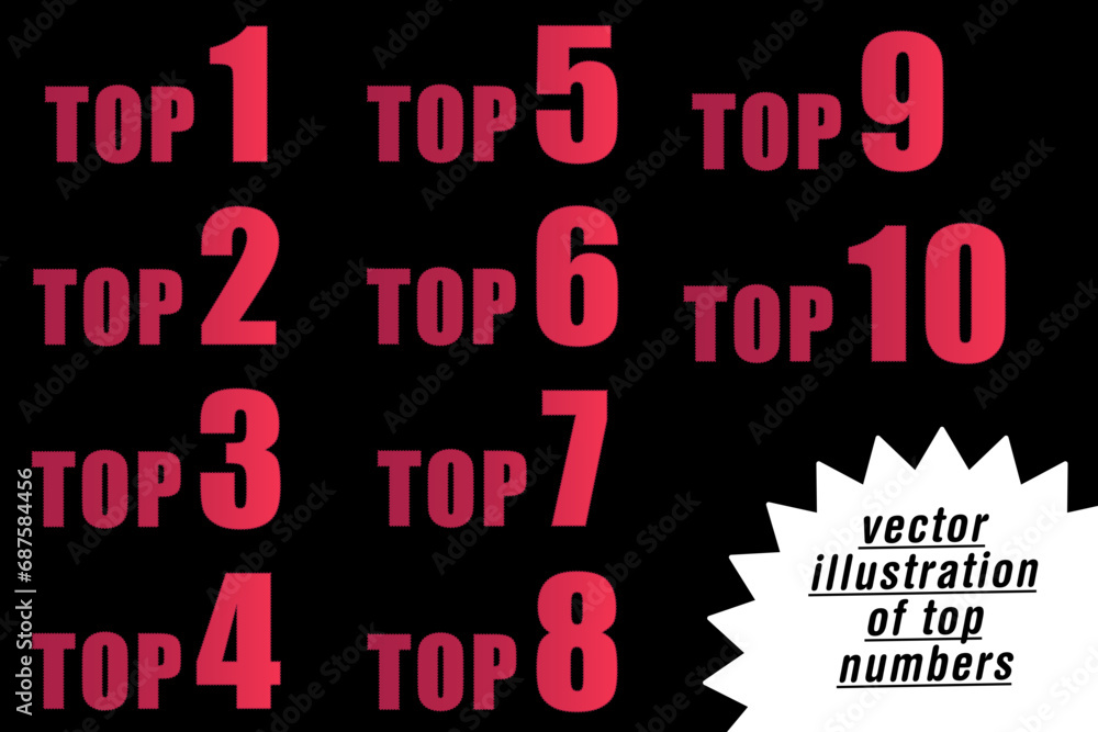 Vector illustration of top numbers - Collection of top numbers from 1 ...