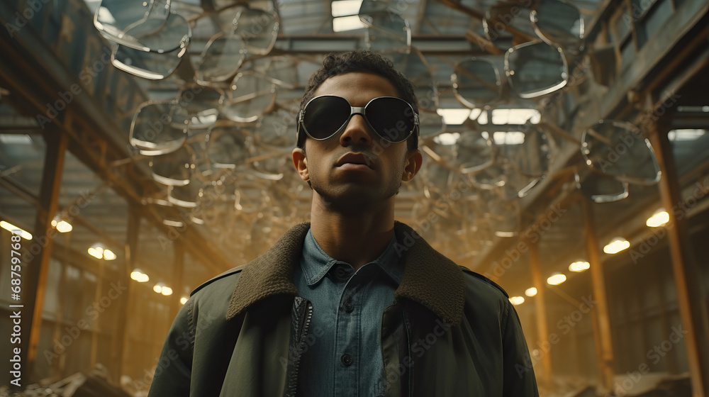 Man with Oversized Sunglasses in a Deserted Warehouse: Capture a man ...