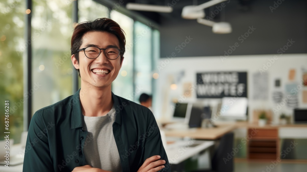 smart casual asian business owner small business management smile ...